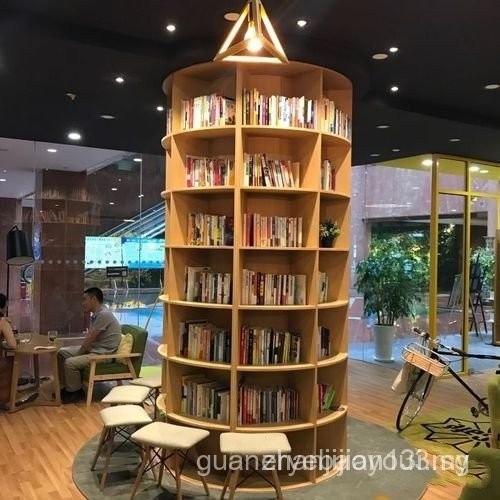 Creative Round Bookshelf Bag Pillar Floor Large Bookshelf Library Hall ...