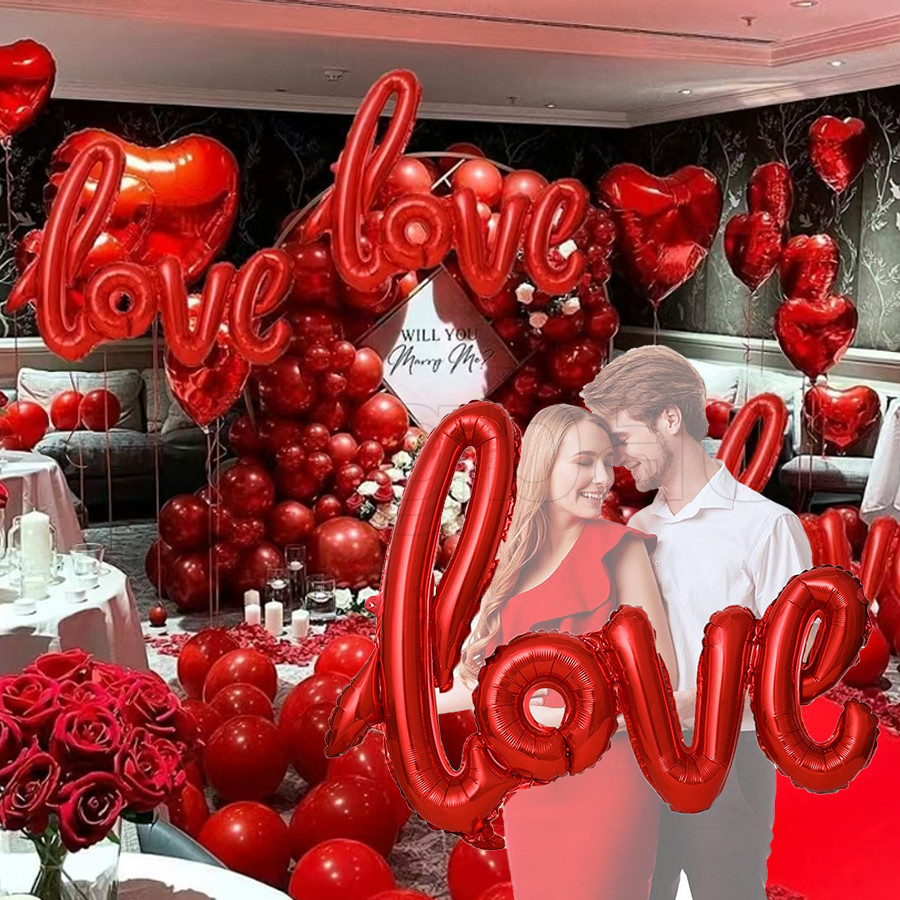 3Pcs Red LOVE Foil Balloons for Valentines Day Decor,Reusable Large ...