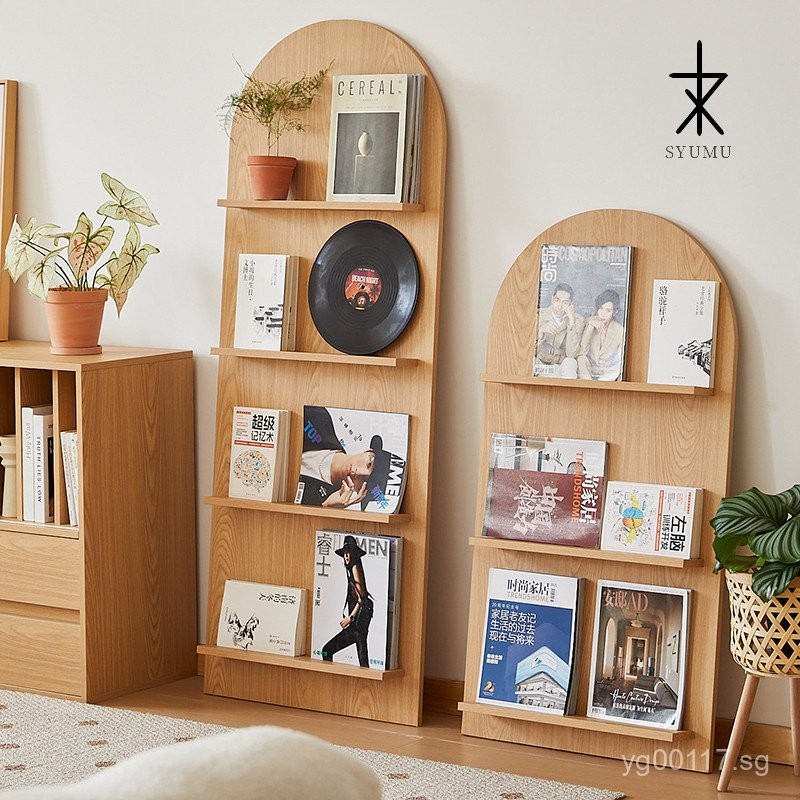 Retro Shelf Magazine Rack Wooden Floor Arch Shelf Simple Bookshelf ...