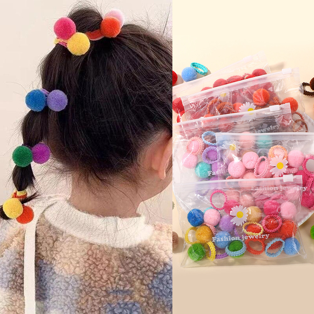 20Pcs Girls Colorful Plush Ball Elastic Hair Bands Kids Hair Ropes Ties ...
