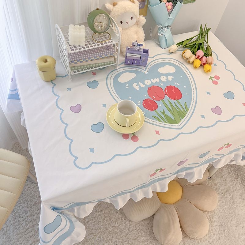 卡通桌布超萌可爱学习桌布正方形ins少女学生宿舍书桌茶几布装饰Cartoon Cartoon Tablecloth Super Cute ...