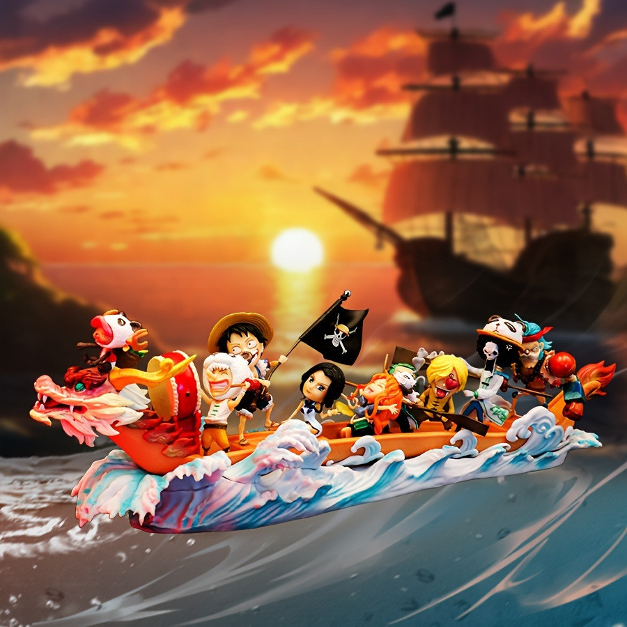 One Piece Anime Figure GK Straw Hat Group Dragon Boat Full Set Luffy ...