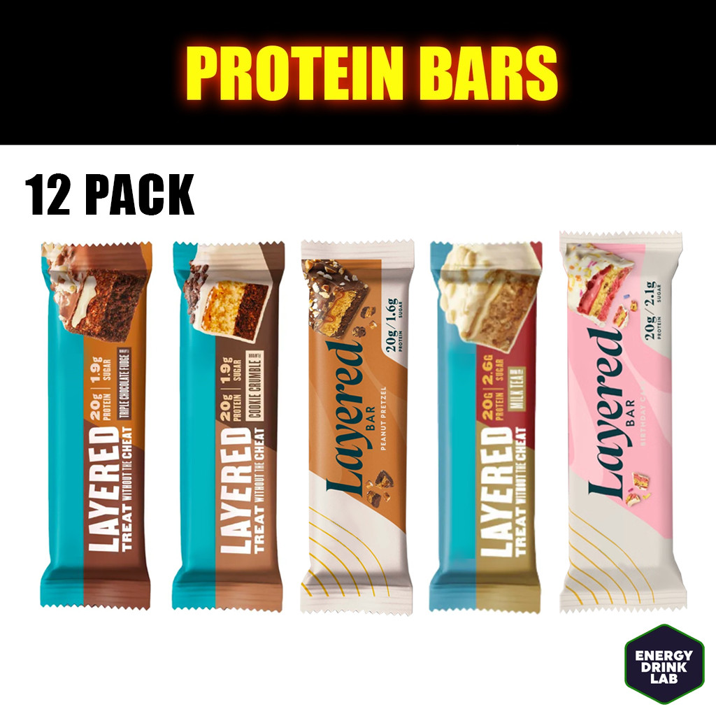 Layered Protein Bar Box of 12 Build Muscle Many Flavours Assorted ...