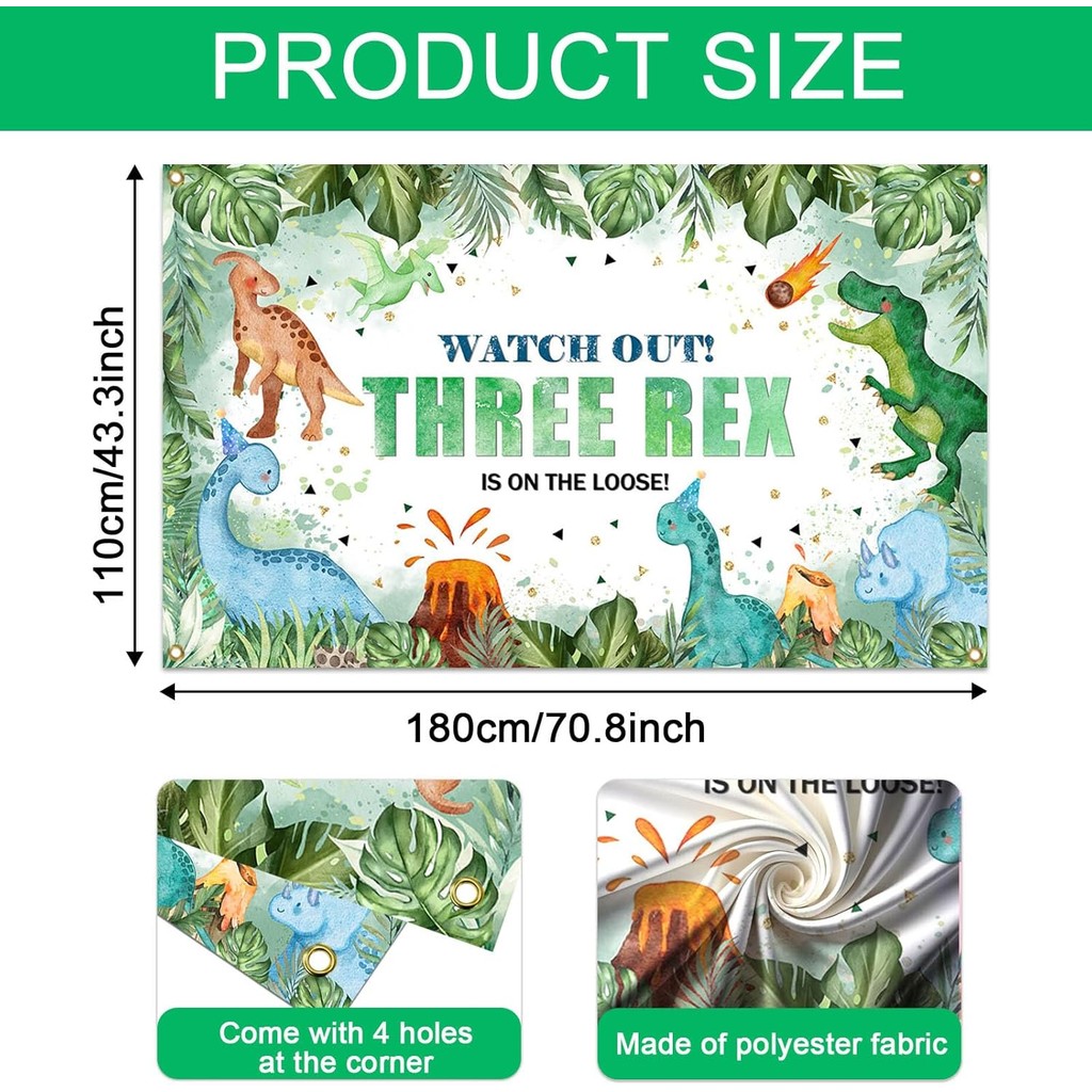 Mocsicka Dinosaur Three-rex Birthday Backdrop for Boy Happy 3rd ...