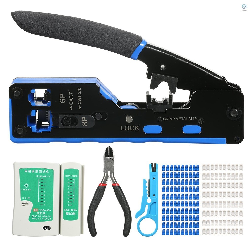 RJ45 Crimp Tool Kit All in One Pass Through Crimping Tool for Cat5e ...