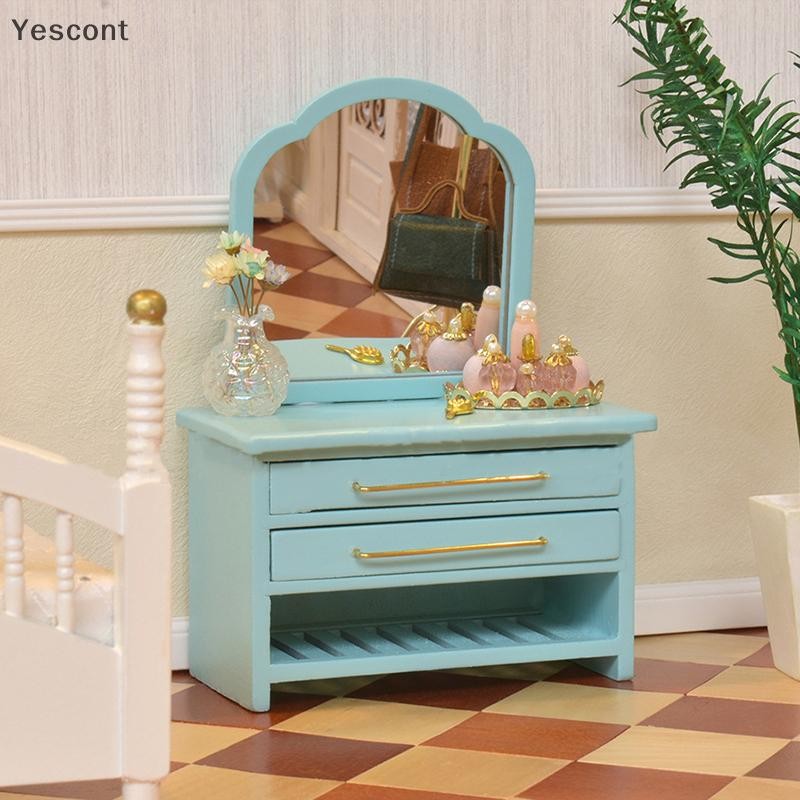 YST 1:12 Dollhouse Mini Dressing Table W/Mirror Storage Cabinet Mirror ...