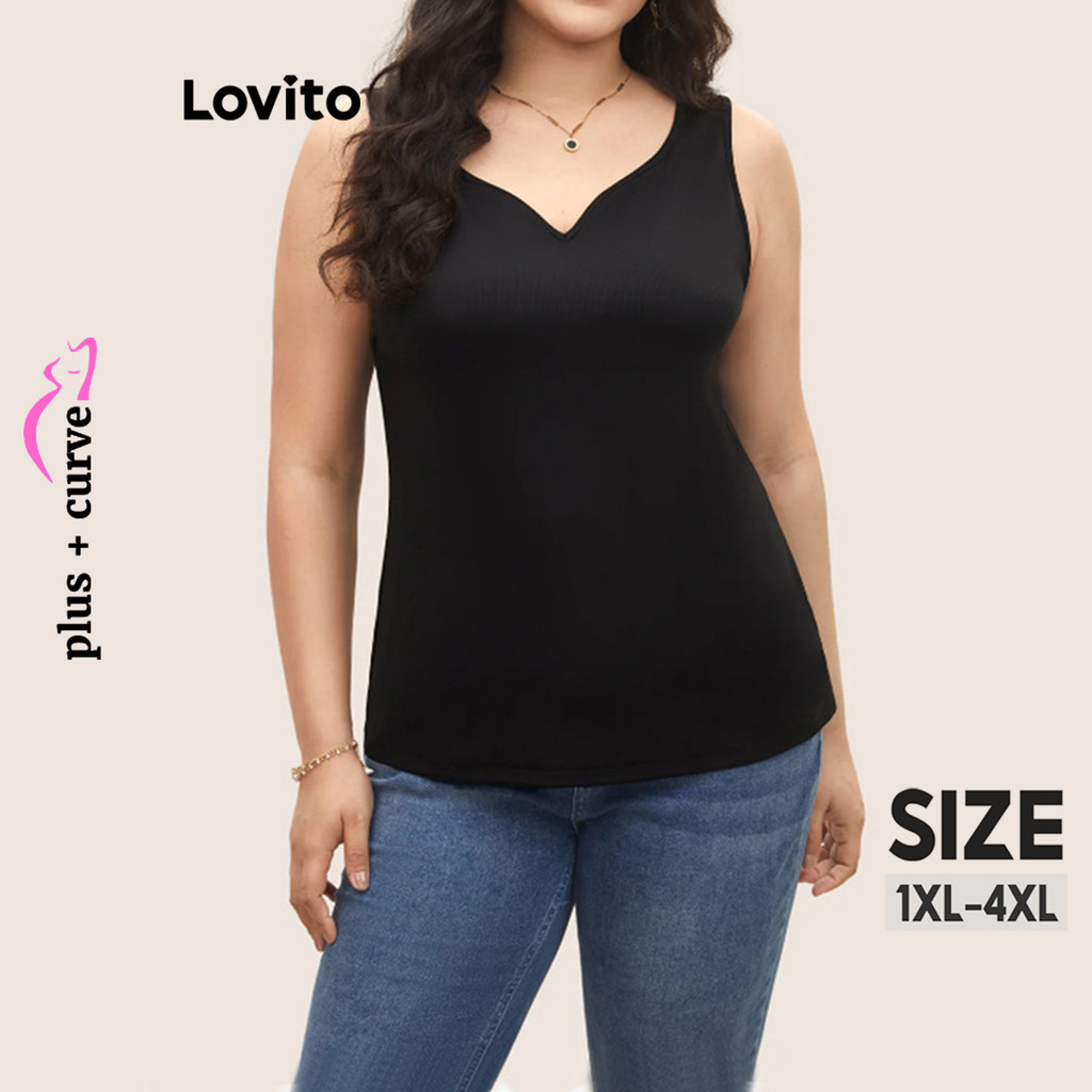 Lovito Plus Size Curve Elegant Plain Solid Color Plus Size Tank Top for ...
