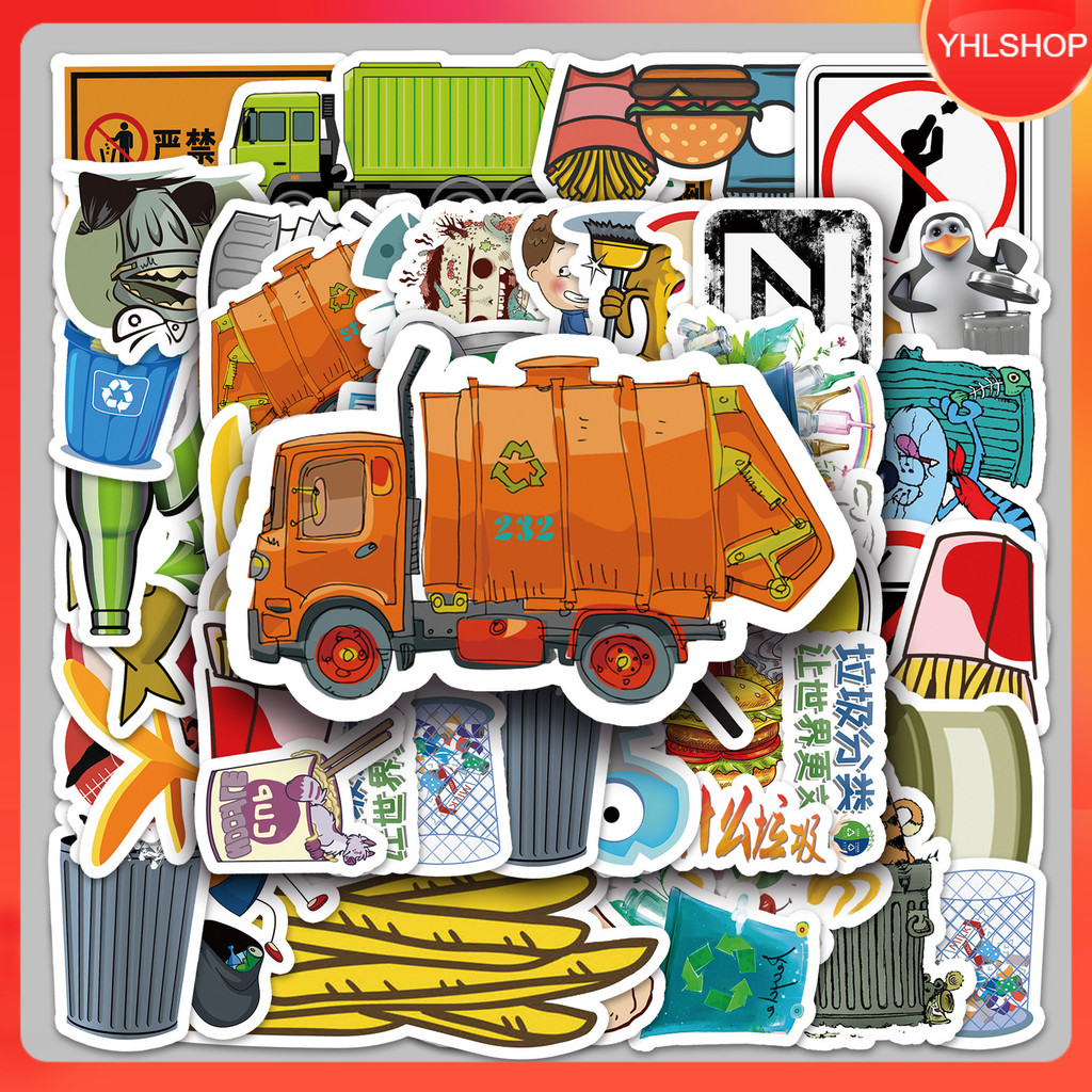 YHL 50 Designs Cartoon Garbage Waste Disposal Cute Sorting sticker ...
