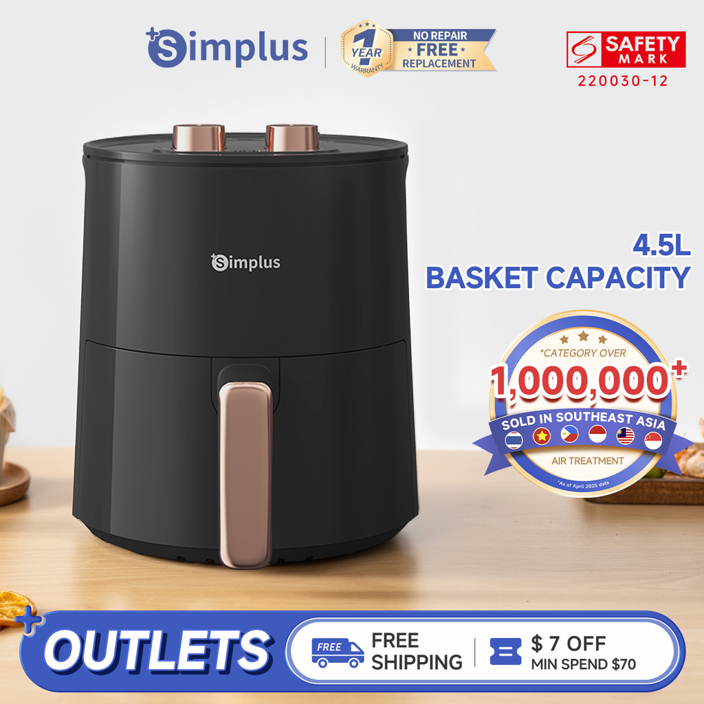 Simplus 4.5L 1300W Air Fryer Temperature Control 6 Preset Menus Non-Stick Coating 360° Hot Air ...