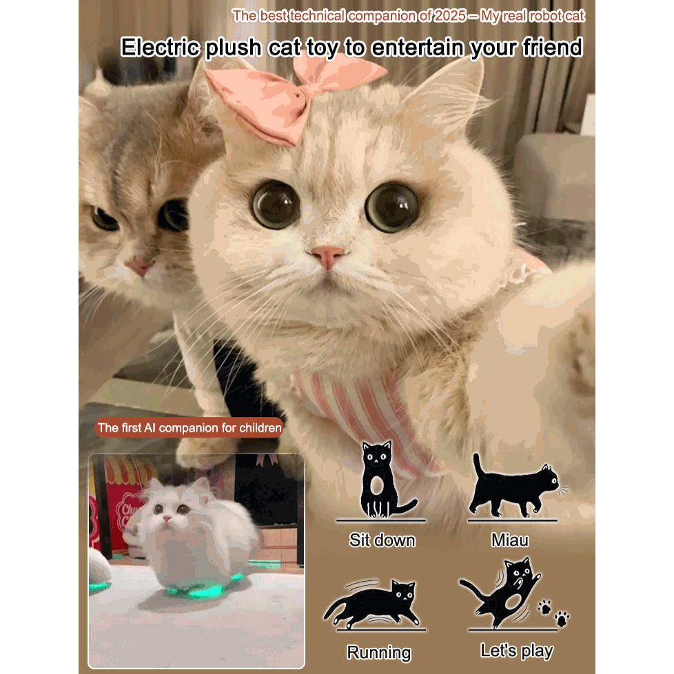 Simulation Cat Doll Toy Cat Can Call and Walk Plush Electric Pet Animal ...