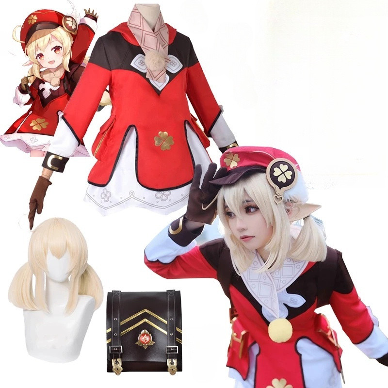 Genshin Impact Klee Cosplay Costumes Wigs Backpack Loli Elven Ears ...