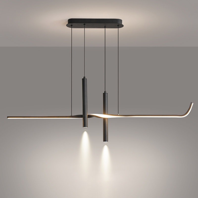 Modern Creative Long Strip Led Pendant Light With Spotlights Minimalist ...