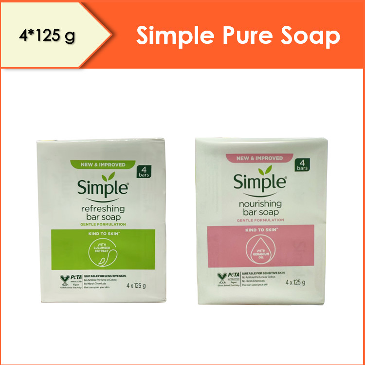 Simple Pure Soap Bar For Sensitive Skin, 125g (4 bars in one pack ...