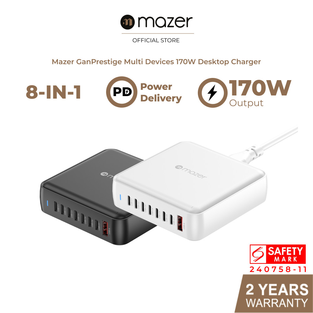 Mazer Charger GanPrestige 170W 8-IN-1 Desktop Charger Fast Charging USB ...