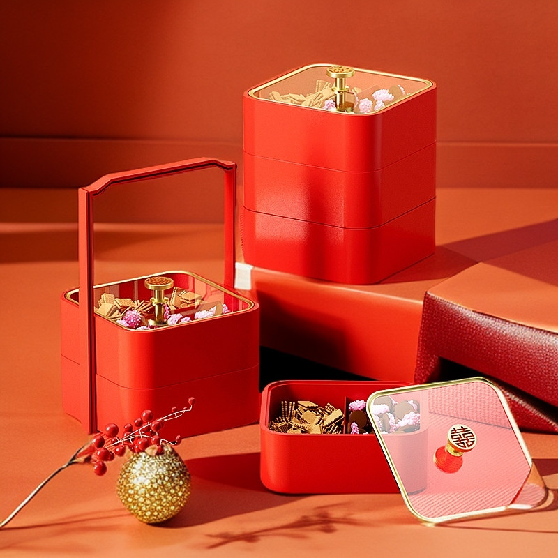 1/2/3 Layers 2025 New Year Portable Candy Box Imitation Wood Dried ...
