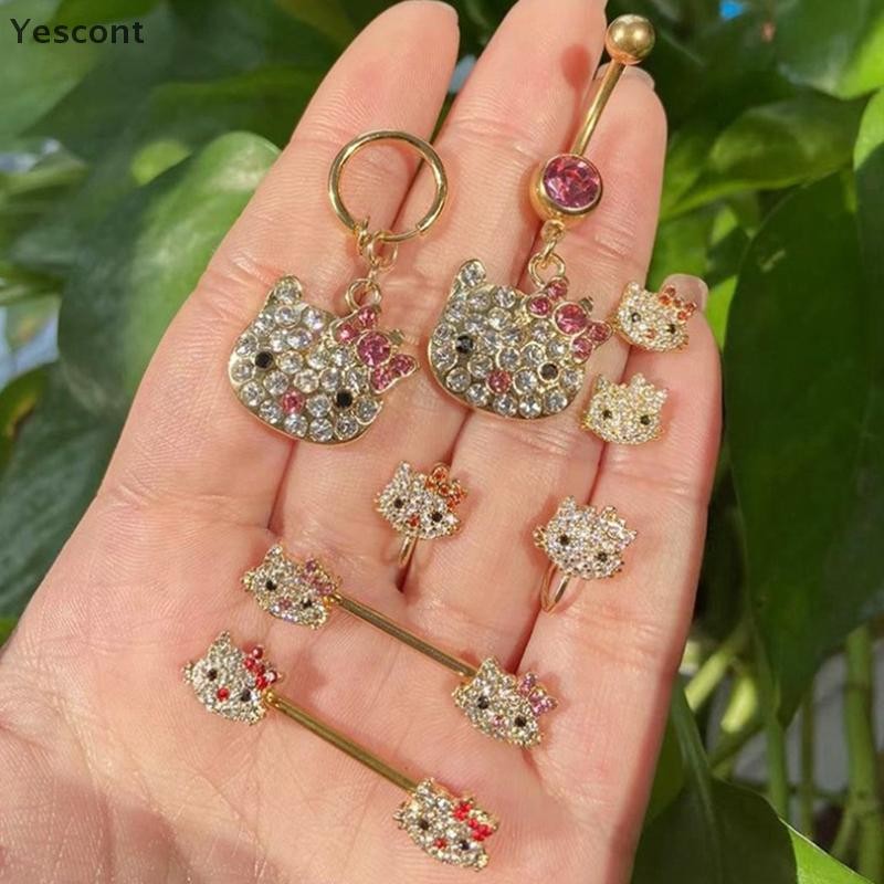 YST Y2K Metal Nose Clip Lip Kawaii Crystal Hello Kitty Belly Button ...
