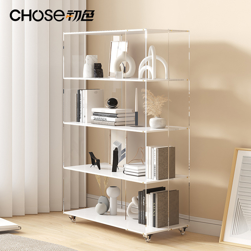 New Simple Acrylic Widened Floor Rotating Bookshelf with Wheels Multi ...