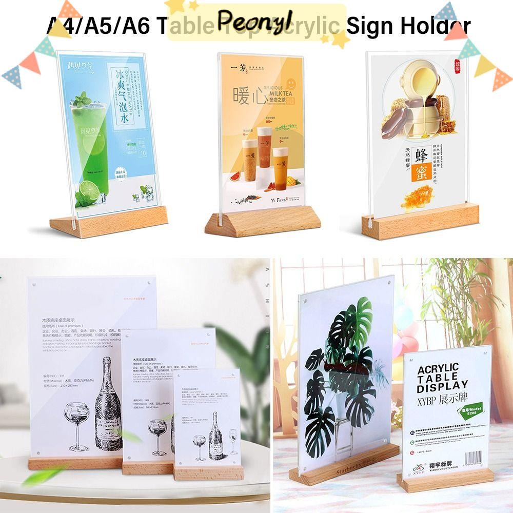 PDONY Table Top Sign Holder, with Wood Base A4/A5/A6 Menu Display Stand ...