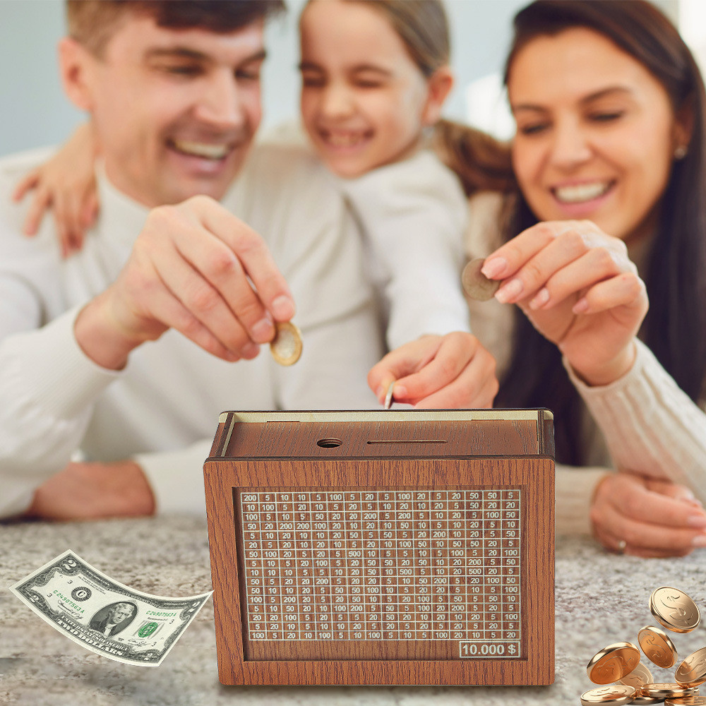 Wood Money Box with number on the box, Tabung Duit, Saving Planner ...