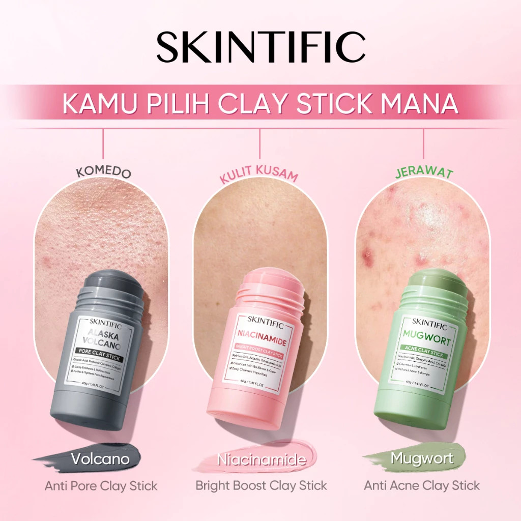 SKINTIFIC Niacinamide Bright Clay Mask Stick Kit Masker Wajah - Acne ...