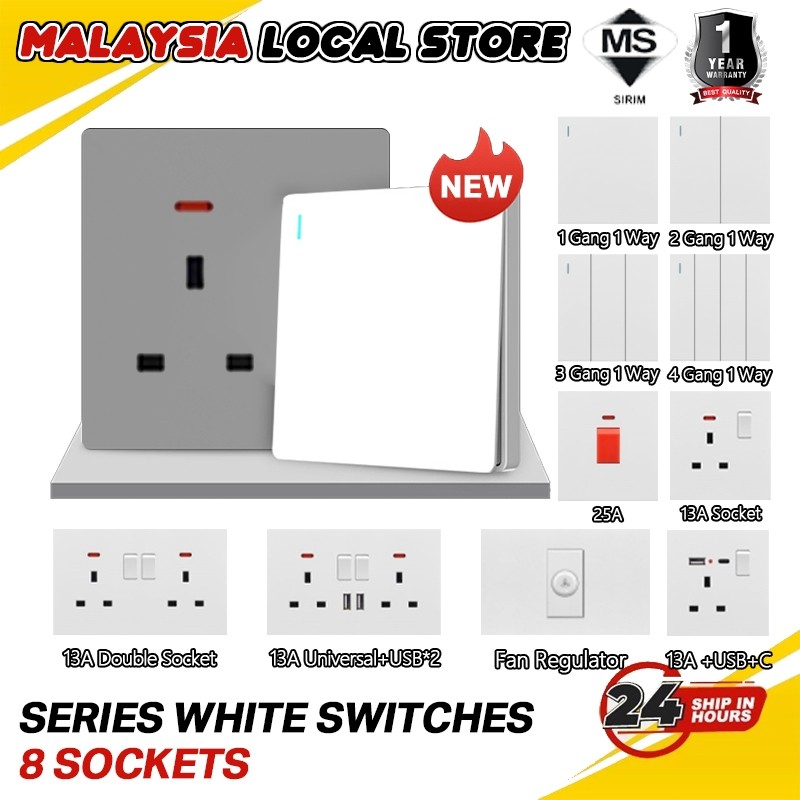 (SIRIM)【LINIER ULTRA SLIM】 Switch Socket Modern Wall Switches SPACE ...