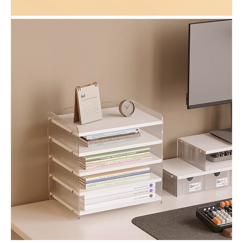 Transparent desktop file storage rack bookshelf book desk rack office ...
