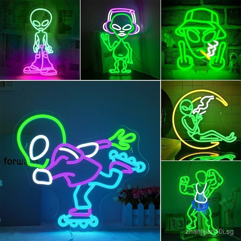 Alien Neon Sign Roller Skating Led Light Dimmable Shop Sign Decoration ...