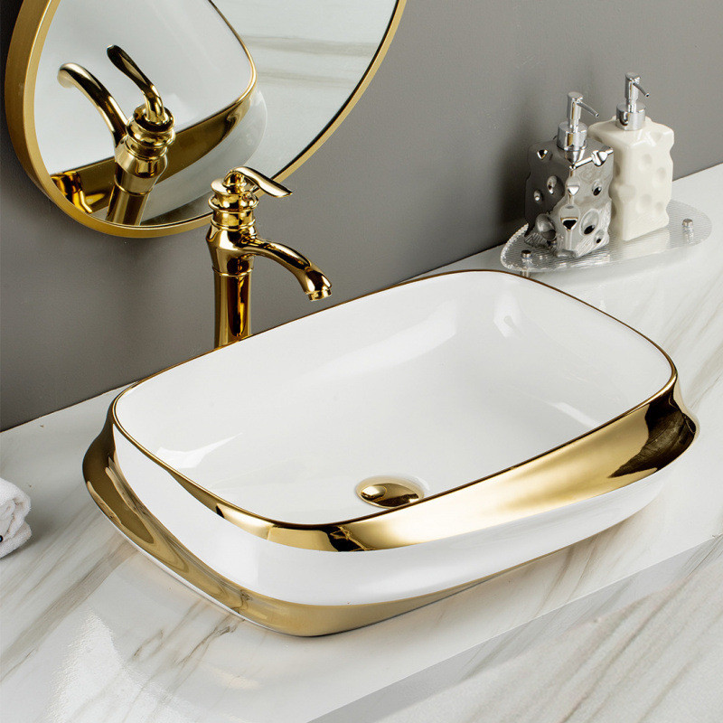Q-6/Electroplated Ceramic Table Basin Luxury Engineering Sink Gold Wash ...