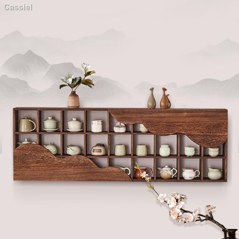 Solid wood Bogu rack tea cup rack wallmounted teapot tea cup storage ...