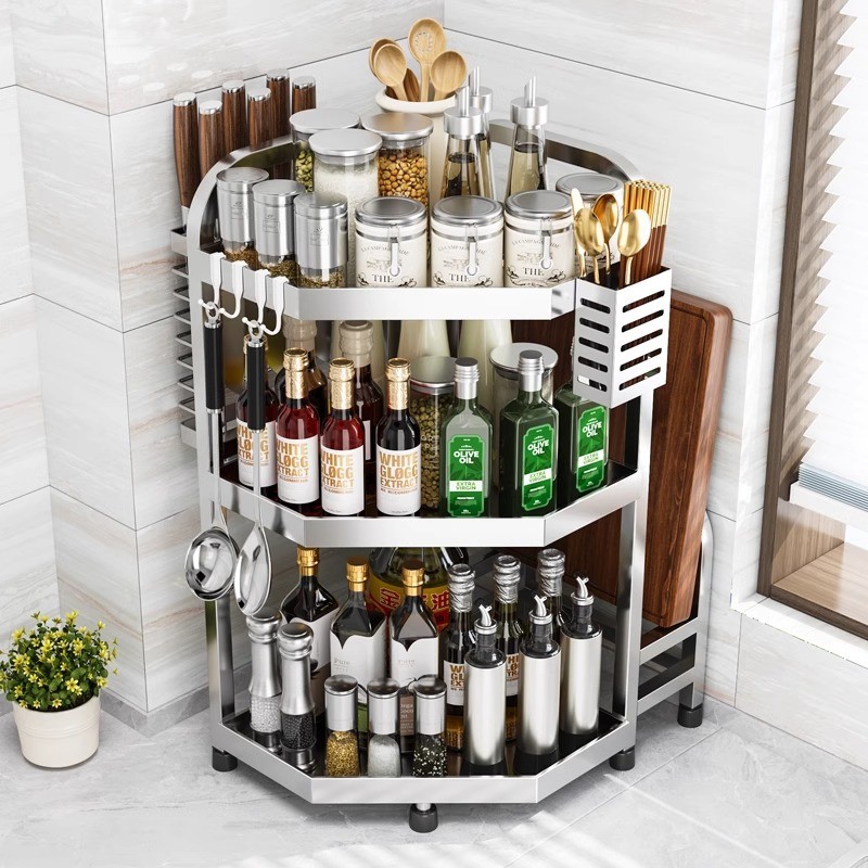 [48H Shipping] Stainless Steel Kitchen Corner Shelf Countertop Triangle ...