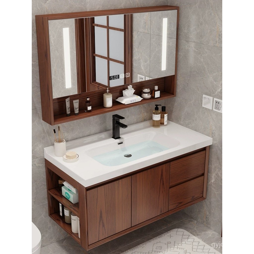 Modern New Chinese Style Rock Slab Bathroom Cabinet Combination Red Oak ...