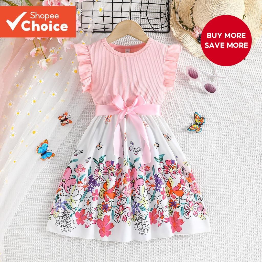 Dress For Kids 5-10 Years old Ruffled Sleeveless Butterfly Floral ...