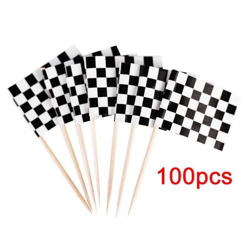 100Pcs Race Car Cake Toppers Checkered Cupcake Topper Checkered Flag ...