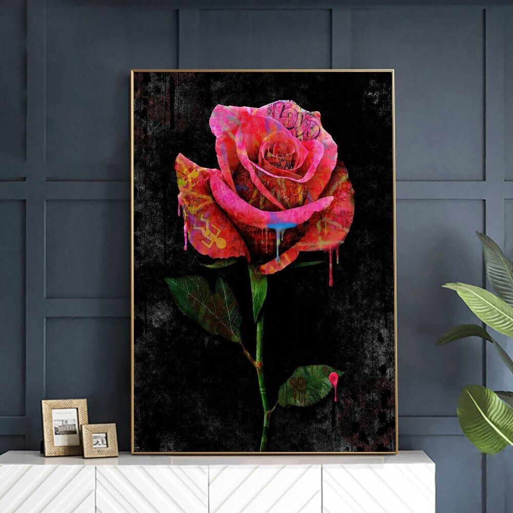 Modern Graffiti Red Rose Canvas Prints Poster On The Wall Decor Flower ...