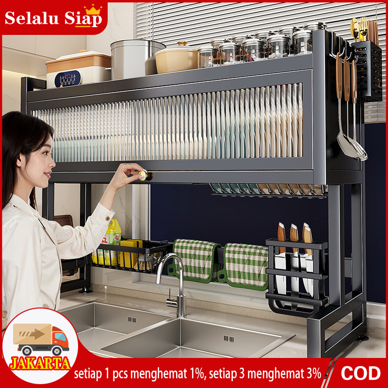 Closed Dish Rack Sink Dish Rack With Cover Stainless Steel Kitchen Rack ...