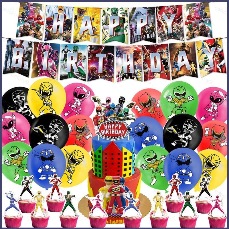 gre9 POWER RANGERS Theme kids birthday party decorations banner cake ...