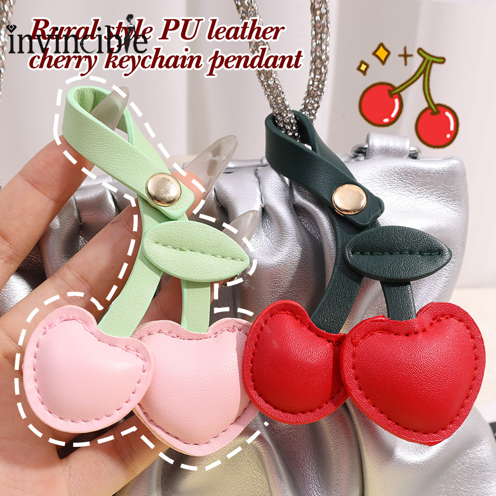 Fashion PU 3D Heart Cherry Keychain Bag Charm Trendy PU Leather Fruit ...