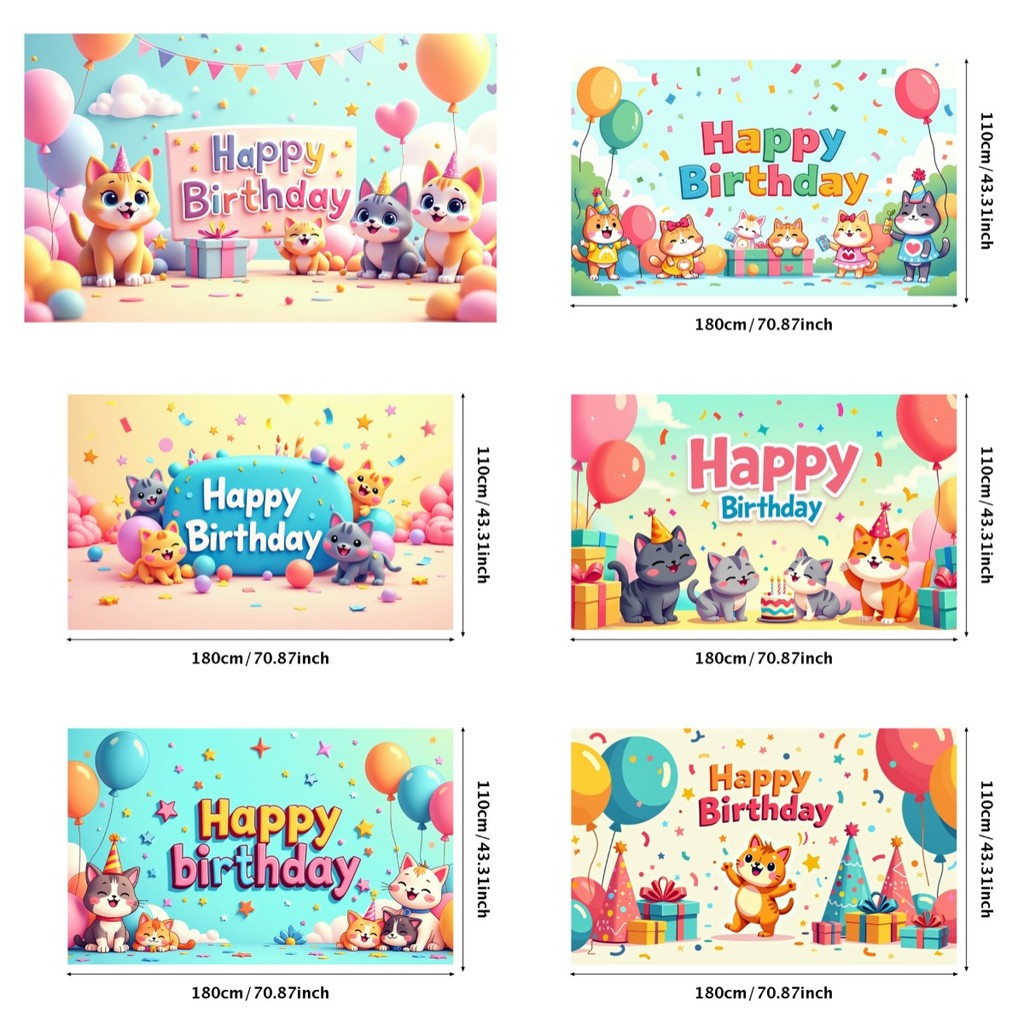 Cat Happy Birthday Backdrop Cat Birthday Sign Banner Kitties Birthday ...