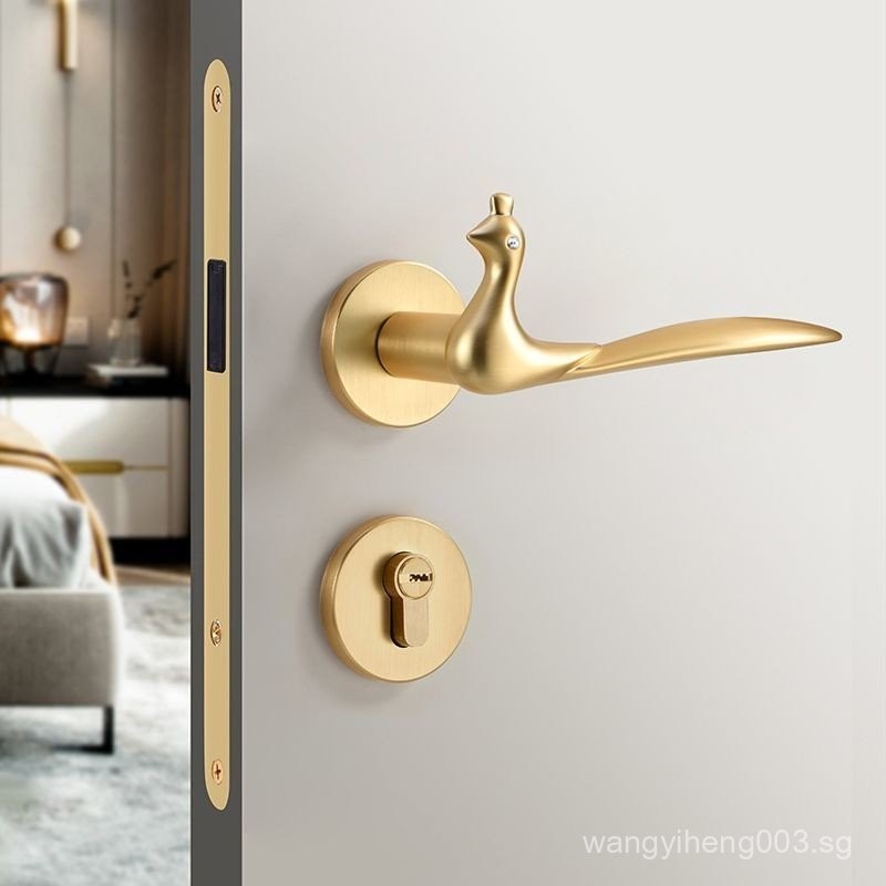 Peacock Door Lock Cream Style Gold and Off-White Home Room Door Handle ...