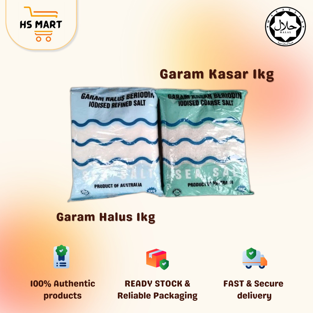 Garam Beriodin Peket 1kg - Halus / Kasar - Iodised Refined Salt ...