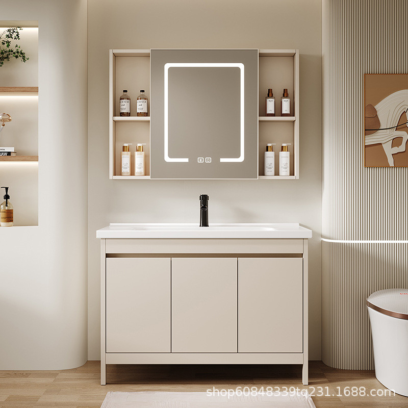 M-6/Space Aluminum Bathroom Cabinet Set with Integrated Wash Basin ...