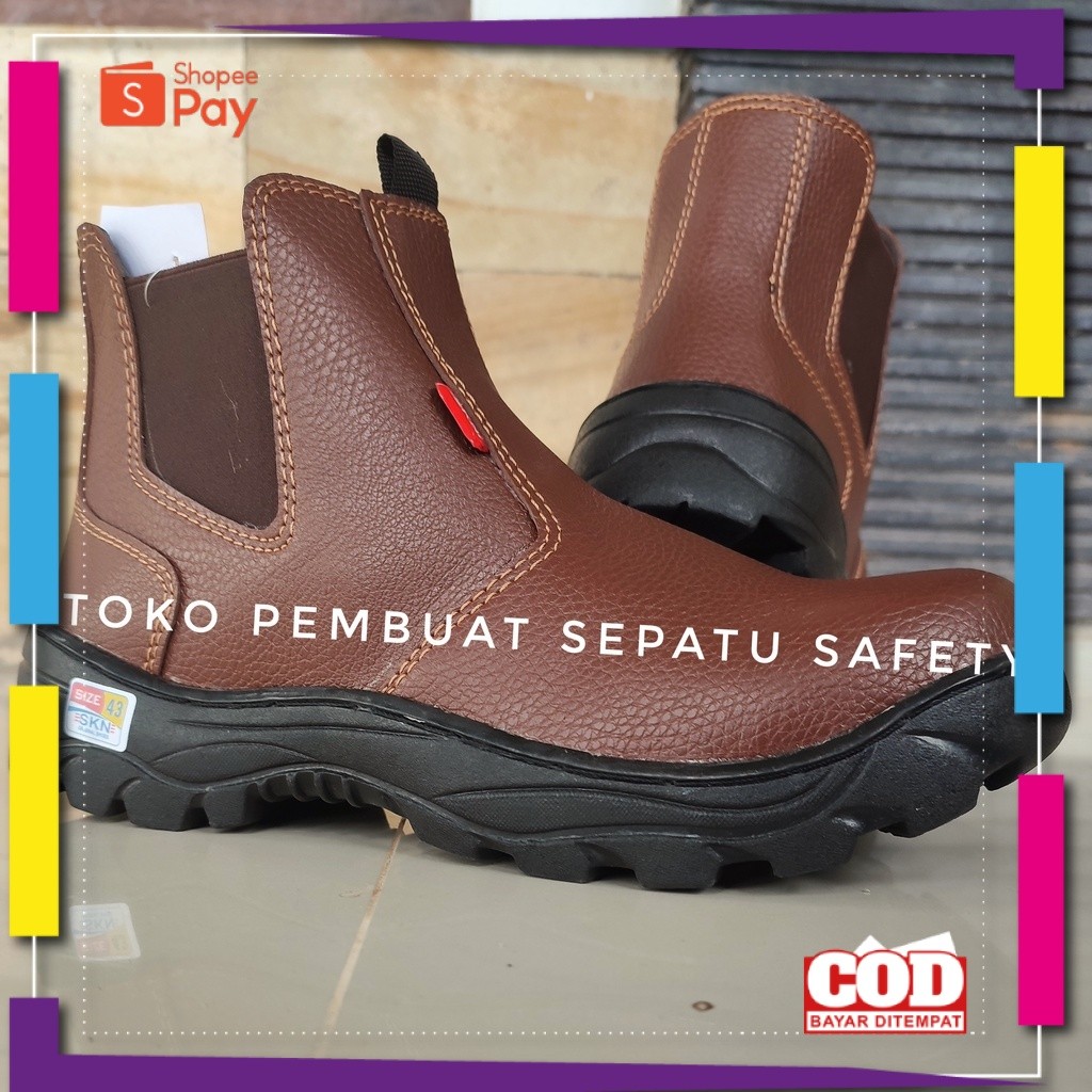 [PREMIUM Original] Genuine Cow Leather Safety Shoes slip on Elastic ...