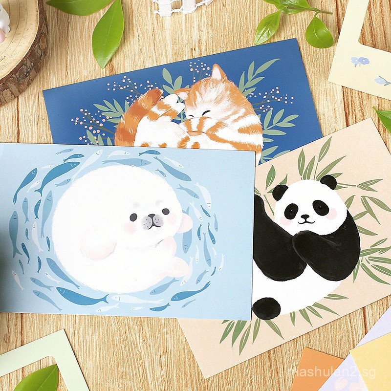 SG Soft and Cute Animal Boxed Postcards Tuantuan Zoo Cute Kawaii Hand ...