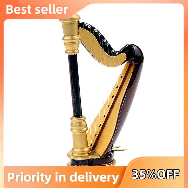 Wooden Miniature Harp with Case Mini Musical Instrument Replica Miniature Model Home Decoration ...