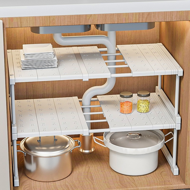 [48H Shipping] Kitchen Sink Rack Retractable Cabinet Storage Tiered ...
