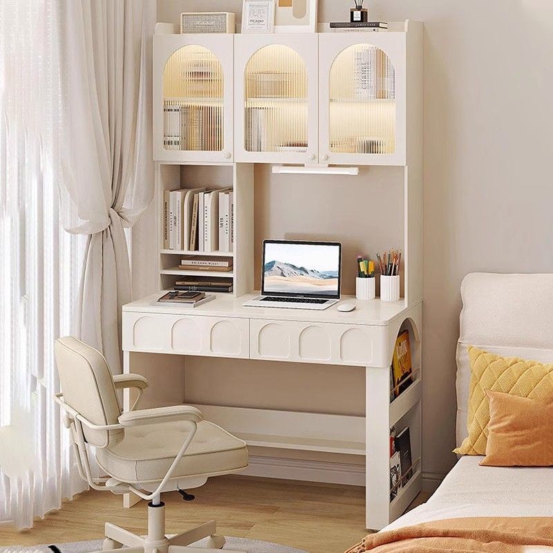 Cream Style Desk Bookshelf Integrated Solid Wood Bookcase French ...