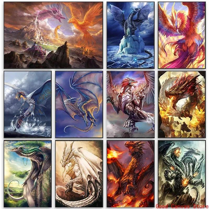 Dragon Phoenix Pterosaur Canvas Posters Magical Creatures Wall Art for ...