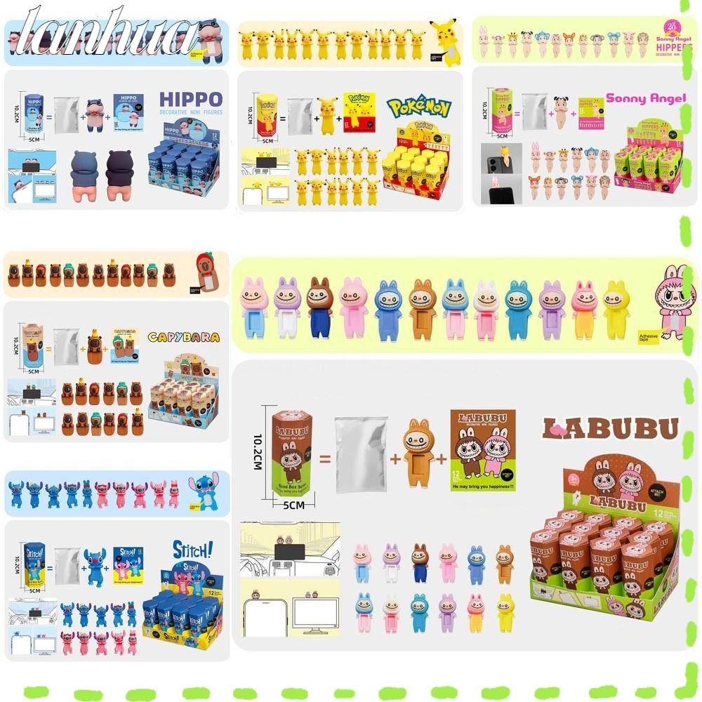 LANHUA 12Pcs/Box Labubu Box, PVC Labubu Box, Cute Moo Deng Stitch ...