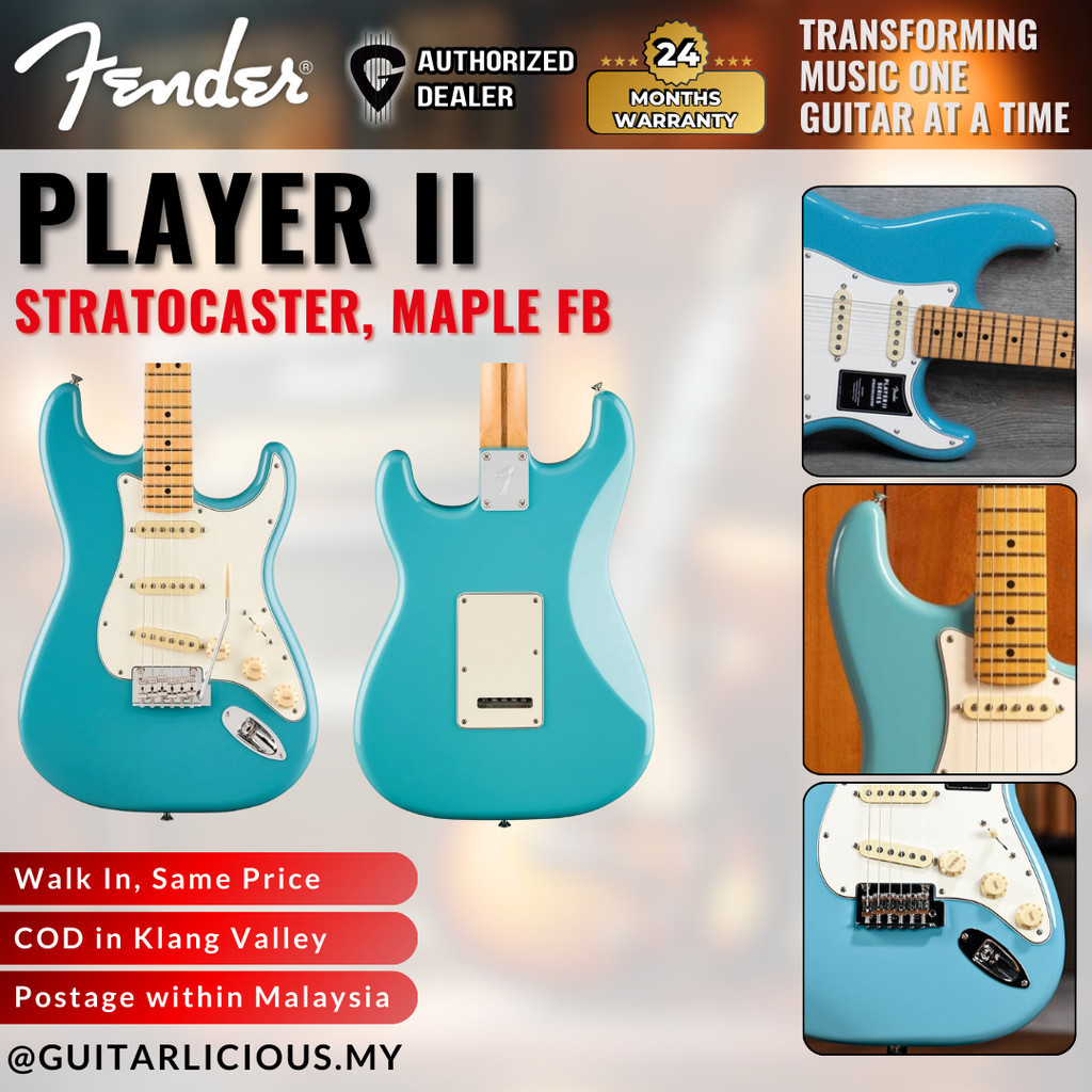 Fender Player II Stratocaster Electric Guitar, Maple FB - Aquatone Blue ...