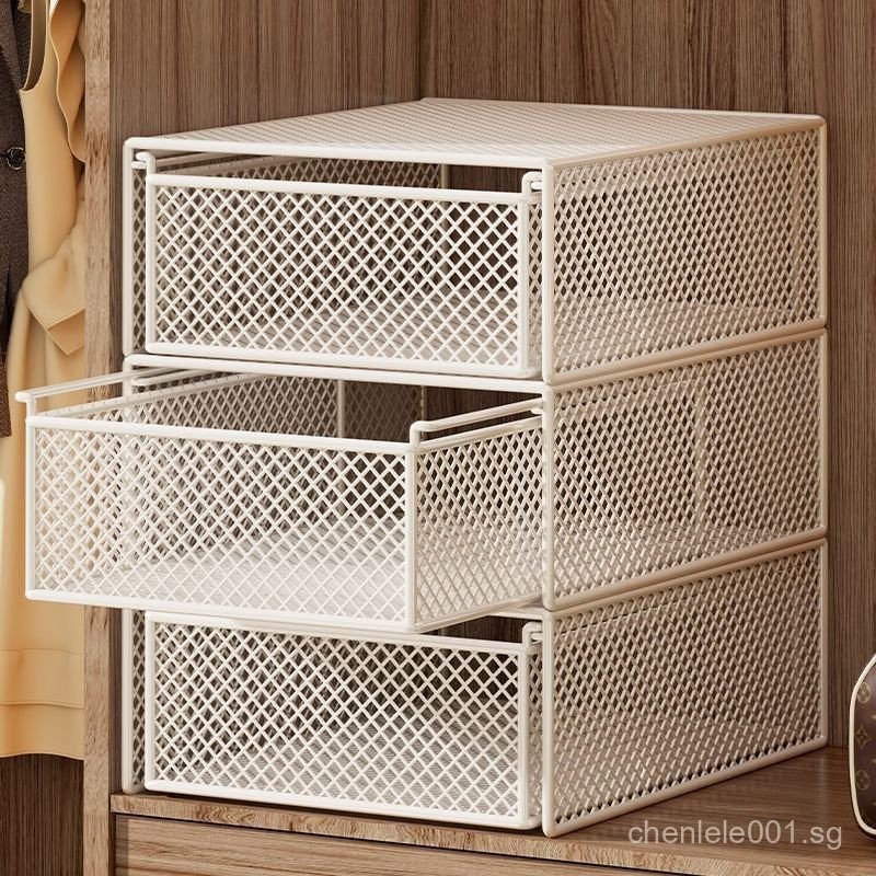 Wardrobe Storage Layered Shelf Bedroom Drawer-Style Storage Basket ...